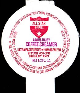 Mini Cup dekseltje: All Star Coffee Creamer (All Star Dairy, Verenigde ...