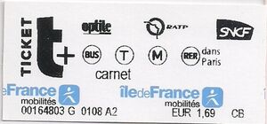 Transport Ticket: Ticket Carnet (RATP-IdF-SNCF-Stif combined, 프랑스(RATP ...