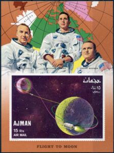 Stamp: Trajectory of Apollo 8 (Ajman(Apollo 7) Mi:AJ BL68B,Col:AJ 1968. ...