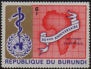 Stamp: WHO Emblem and Map of Africa (Burundi(W.H.O. (World Health ...