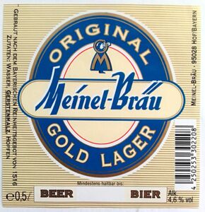 Drink Label: Meinel Gold Lager (Meinel-Bräu Hof, Germany, Federal ...