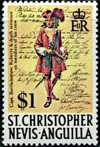 Stamp: Capt. Bartholomew Roberts (Saint Kitts and Nevis(Definitives ...
