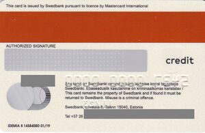 Bank Card: Swedbank Mastercard (Swedbank, EstoniaCol:EE-MC-0114.05