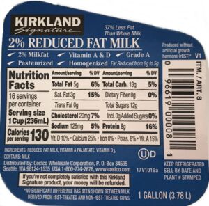 Drink Label: Kirkland 2% Reduced Fat (Costco Wholesale Corp., United ...