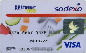 Bank Card: Sodexo. Restaurant Pass (Payment Center, RussiaCol:RU-VI-1793.01