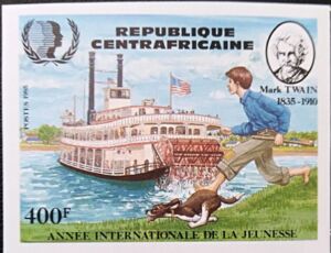 邮票: Mississippi Stern-wheeler, Huckleberry Finn and Mark Twain (中非共和国 ...
