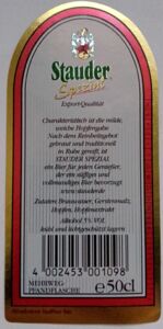 Štítok z nápoja: Stauder Spezial (Privatbrauerei Jakob Stauder ...