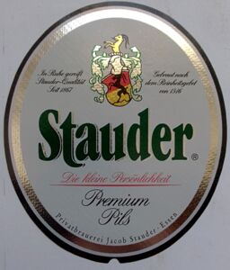 Flaschenetikett: Stauder Premium Pils (Privatbrauerei Jakob Stauder ...