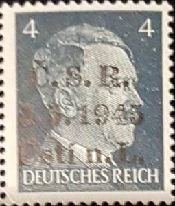Stamp: Adolf Hitler overprinted "Č.S.R. 9.5.1945 Ústí n.L ...
