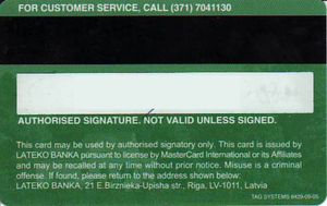 Bank Card: Leasing Card (Lateko Banka, LatviaCol:LV-MS-0002.01