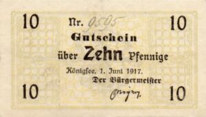Banknote: 10 Pfennige (German Notgeld(Königsee) Gra:K34.1a,Tie:3605.05.01.2