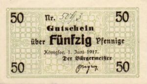 Banknote: 50 Pfennige (German Notgeld(Königsee) Gra:K34.1b,Tie:3605.05.02.2