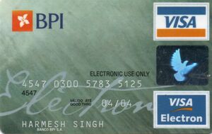 Bank Card: Bpi "electron" (BPI, Portugal) Col:PT-VE-0082