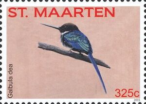 Stamp: Paradise Jacamar (Galbula dea) (Sint Maarten) (Birds 2015) Mi:SX ...