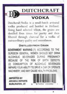 Drink Label: Dutchcraft (Focus Beverages, NetherlandsCol:NL-VODKA-000004