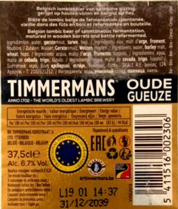 Drink Label: Timmermans Oude Gueuze (Brouwerij Timmermans, BelgiumCol ...
