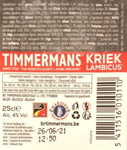Drink Label: Timmermans Kriek Lambicus (Brouwerij Timmermans ...