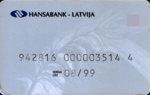 Bank Card: Hansabank -Latvija (Hansabanka, LatviaCol:LV-GM-0036