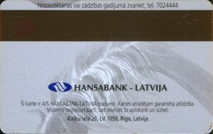 Bank Card: Hansabank -Latvija (Hansabanka, LatviaCol:LV-GM-0036
