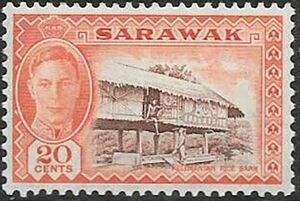 Stamp: Kelemantan Rice Barn (Sarawak(King George VI definitive (1950 ...