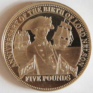Coin: 5 Pounds (Anniversary of the birth of Lord Nelson) (Tristan da ...