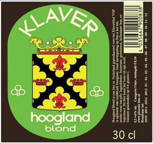 Drink Label: Klaver Hoogland Blond (Het Klaverblad Amersfoort V.O.F ...