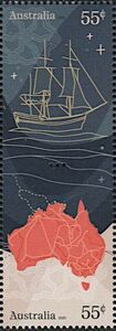 Stamp: HMS Endeavour and Map of Australia (Australia(250th Anniversary ...