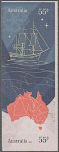 Stamp: HMS Endeavour and Map of Australia (Australia(250th Anniversary ...