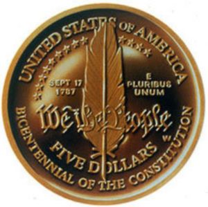 Coin: 5 Dollars (Constitution Bicentennial Gold $5) (United States of ...