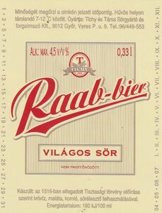 Drink Label: Raab Bier világos sör (Tichy es Társa Kft, HungaryCol:HU ...