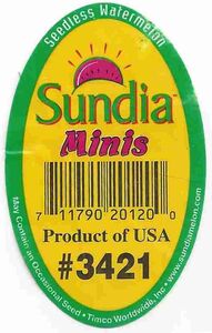 Fruit Sticker: Sundia minis seedless watermelon product of us #3421a ...