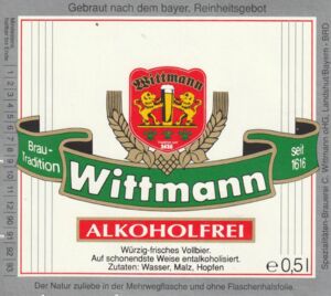 Flaschenetikett: Wittmann Alkoholfrei (Spezialitäten Brauerei C ...