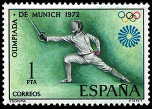 Stamp: Olympic Emblems, Fencing (Spain(Summer Olympic Games 1972 ...