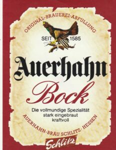 Drink Label: Auerhahn Bock (Auerhahn Bräu Schlitz, Germany, Federal RepublicCol:DE-BEER-006129