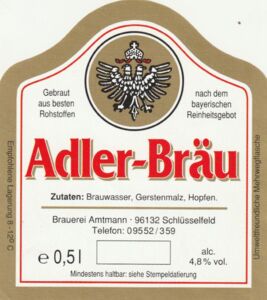 Etiqueta de bebida: Adler-Bräu (Brauerei Amtmann Scheubel, AlemaniaCol ...