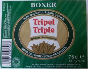 Drink Label: Boxer Tripel-Triple (Brouwerij Huyghe, BelgiumCol:BE-BEER ...
