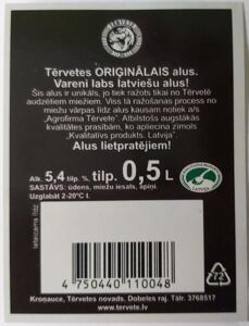 Etiqueta de Bebida: Originalais Alus (Tervetes AL, LetôniaCol:LV-BEER ...