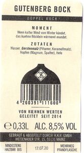 Drink Label: Gutenberg Bock (Kuehn Kunz Rosen, Germany, Federal ...