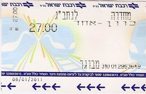Transport Ticket: Trains (Israel Railways, Israel(Regular) Col:IL-TR-001.09