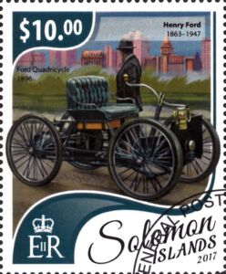 Stamp: Henry Ford (1863-1947), Ford Quadricycle 1896 (Solomon Islands ...