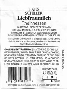 Drink Label: Hans Schiller Liebfraumilch (St. Gisbertus Weinkellerei ...