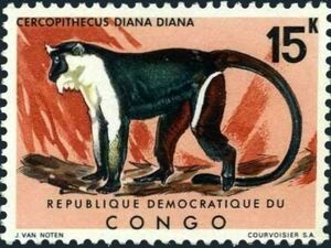 Timbre: Diana Guenon (Cercopithecus diana) (Congo, République ...