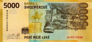 Banknote: 5,000 Leke (Albania) (2017-2020 "Modified" Issue) Wor:P-80a