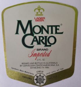 Drink Label: Monte Carlo (Cervecería Centroamericana, S.A ...