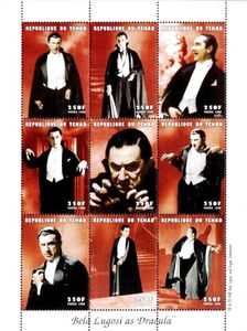 Stamp: Dracula (Chad(Bela Lugosi as Dracula) Mi:TD 1778-1786KB,Sn:TD ...