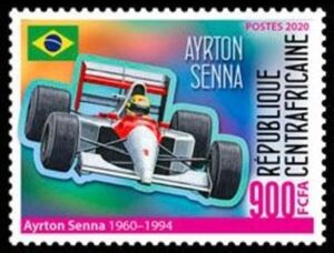 Stamp: 60th Anniversary of the Birth of Ayrton Senna (Central African ...