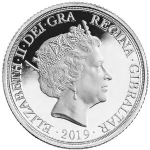 Coin: 5 Sovereign (Silver Quintuple Sovereign) (Gibraltar) (Sovereign)