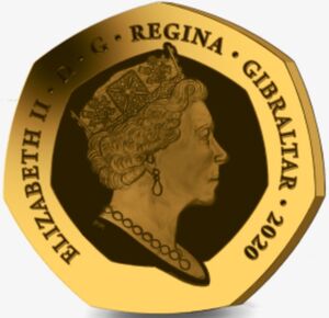 Coin: 50 Pence (180th Anniversary of the Penny Black Stamp. Gold ...