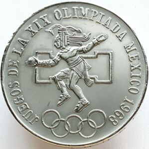 Coin: 25 Pesos (Summer Olympics - Mexico City - center ring low ...
