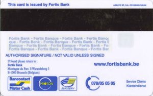 Bank Card: Fortis (ASLK-CGER Fortis Bank, Belgium) Col:BE-MS-0014-2